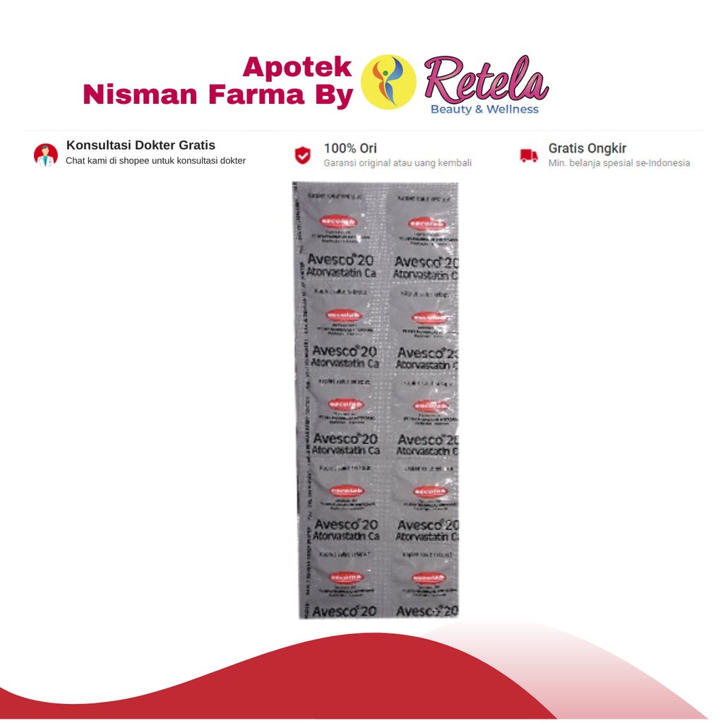 Jual AVESCO 20 MG 1 STRIP 10 KAPLET ( ATORVASTATIN 20MG ) | Shopee ...