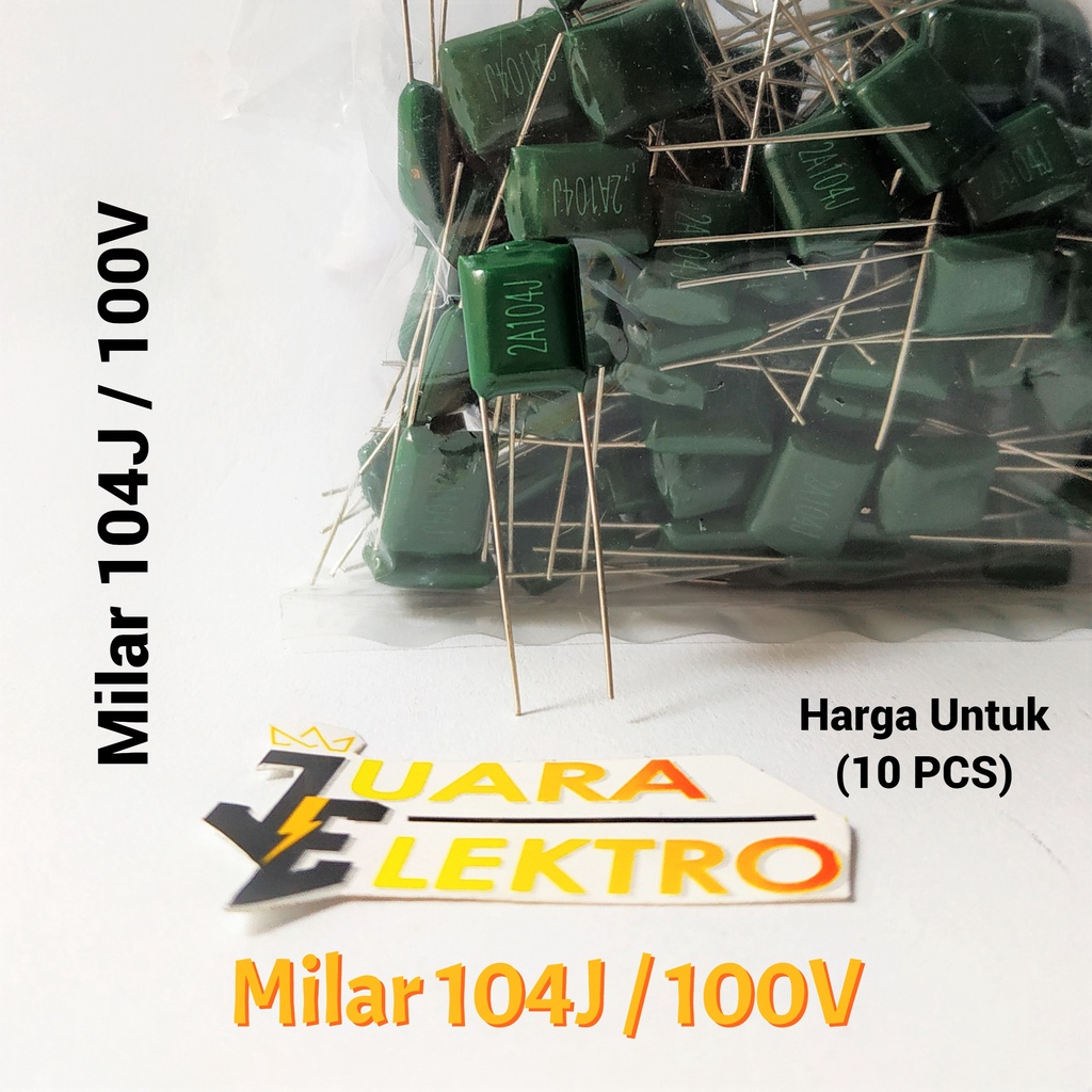 Jual (10 PCS) Capasitor Milar 104J / 100V | Kapasitor Milar 104 J / 100 Volt Milar 100K Hijau ...