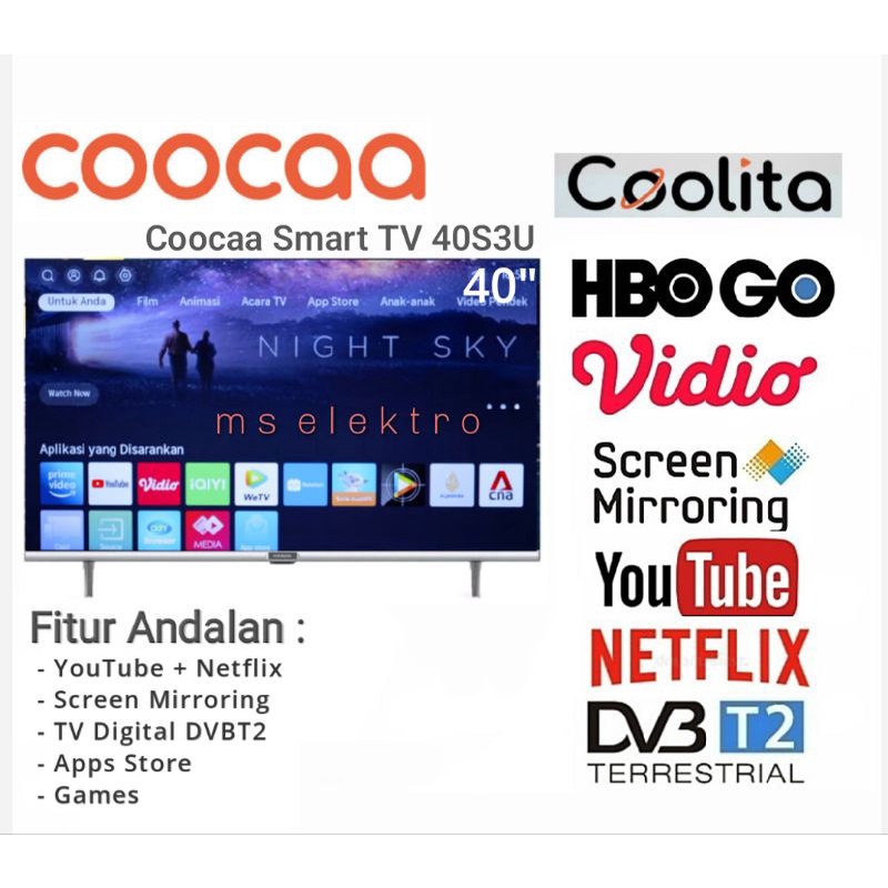 Jual TV LED CooCaa 40 inch Smart Digital DVBT2 40SU3 | Shopee Indonesia
