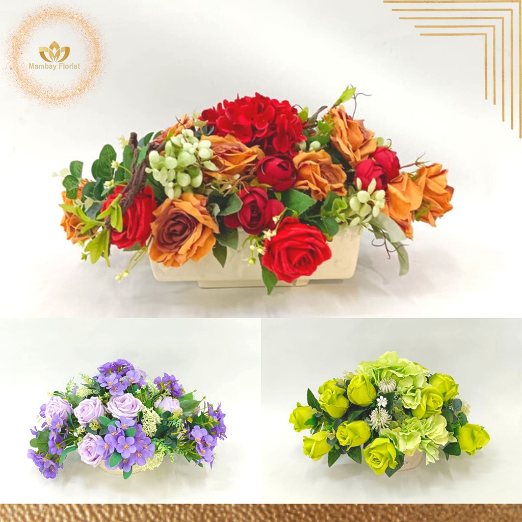 Jual Rangkaian Bunga Mawar Oval Combinasi /Hiasan Meja / rangkaian ...