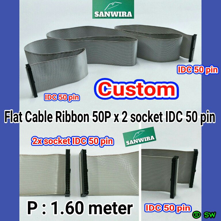Jual Flat Cable Ribbon 50P x 2 socket IDC 50 pin - Panjang : 1.60 meter ...