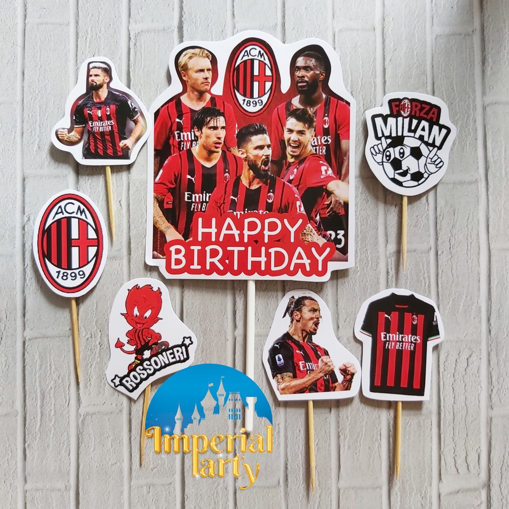 Jual Cake Cupcake Topper Kue Happy Birthday AC Milan Sepakbola Soccer ...