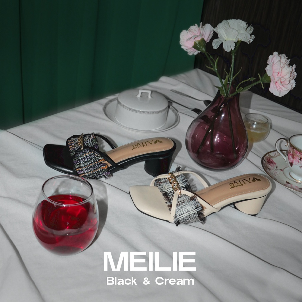 Jual Alivelovearts Meilie Sandal Heels Tweed Wanita Sendal Hak 5cm ...