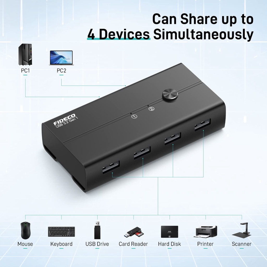 Jual FIDECO USB Switch Selector 4 USB Share 4 Port KVM Hub for 2 PC ...