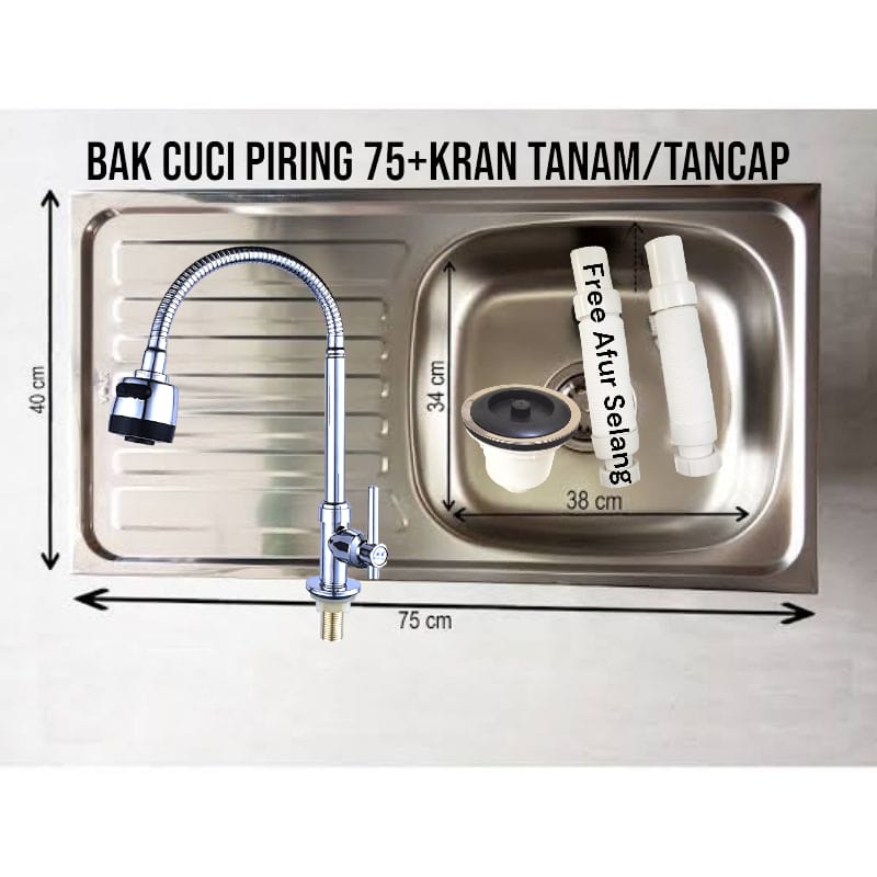 Jual Kitchen Sink Dapur / Bak Cuci Piring Ukuran 75x40 Plus Kran Tanam ...