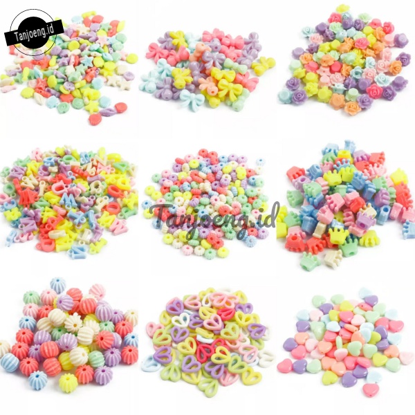 Jual 60 Pcs Manik Mote Pastel Mote Akrilik Susu Motif Love Bunga ...