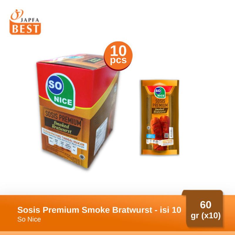 Jual So Nice premium sosis smoked bratwust 60gr/ sosis singles premium ...