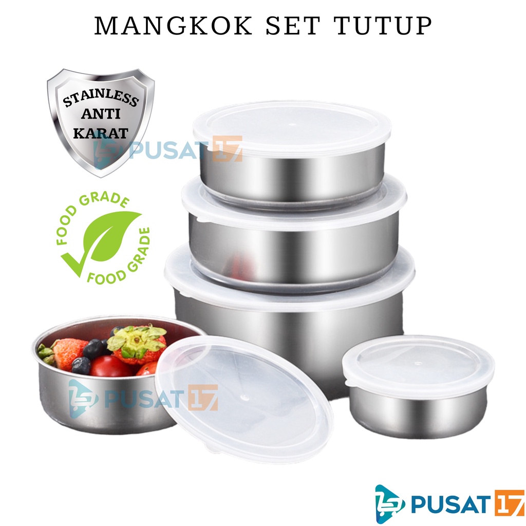 Jual PUSAT17 RANTANG 5 SUSUN STAINLESS STEEL / MANGKOK SET TUTUP ISI ...