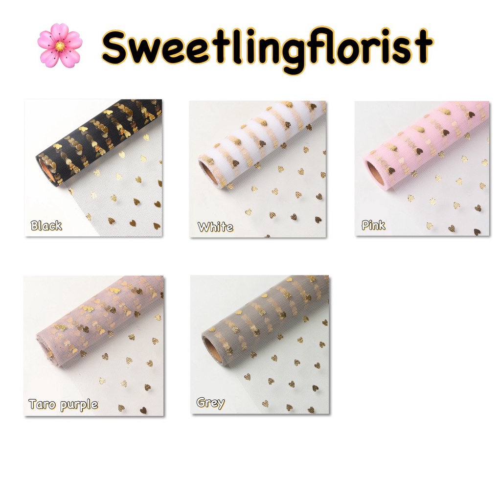 Jual Flower Wrapping Paper Kain Tile Jaring Roll Motif Love Gold ...