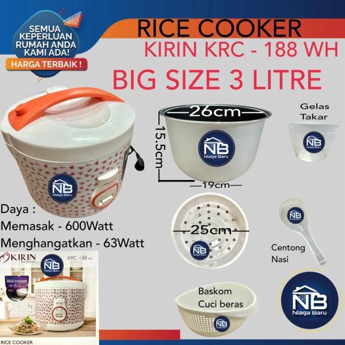 Jual KIRIN MAGIC COM / RICE COOKER KRC-188WH / 188 WH 3 LITER | Shopee ...