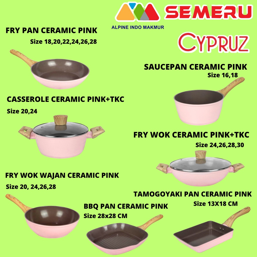 Jual CYPRUZ PINK CERAMIC SET VARIANTS FRY PAN FRY WOK SAUCEPAN PANCI ...