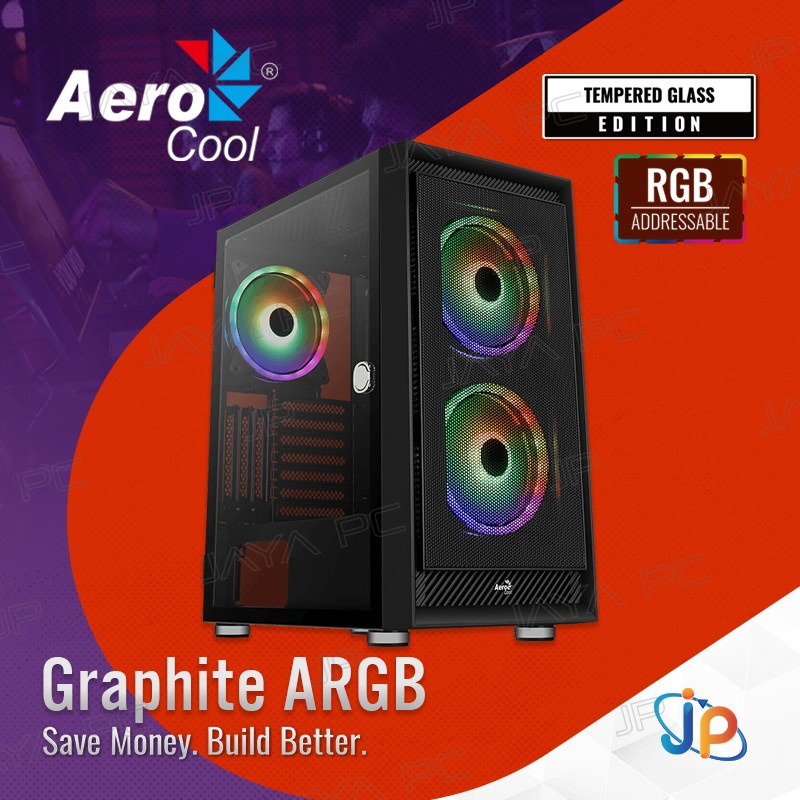 Jual Aerocool Gaming CPU Case Graphite V3 ARGB - Tempered Glass Chassis ...