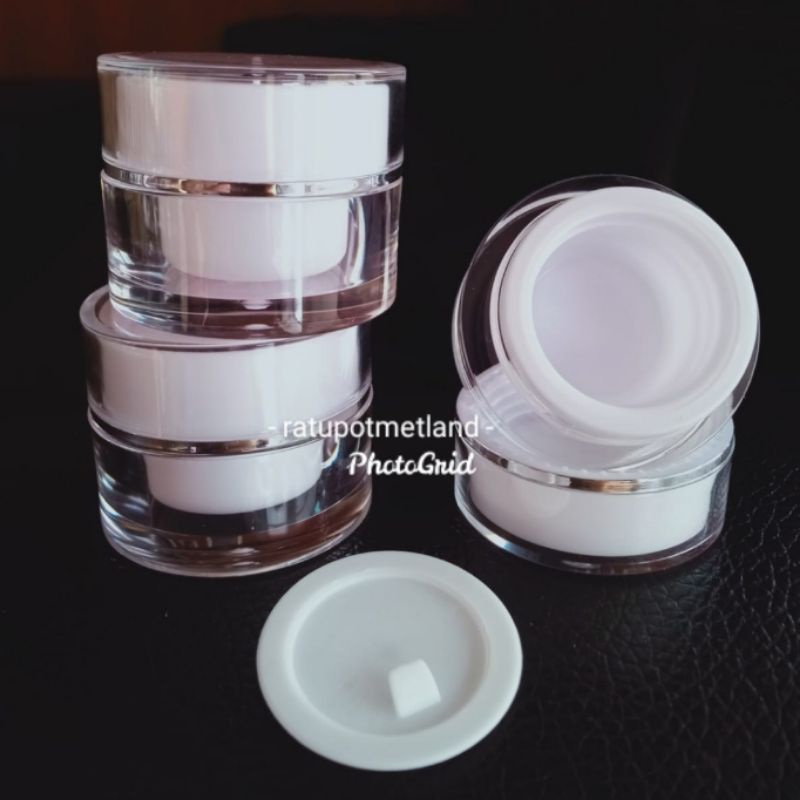 Jual pot 5 gr acrilic putih lis silver | Shopee Indonesia