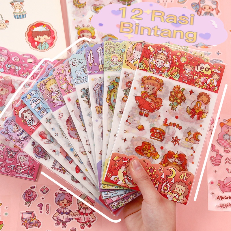 Jual 1 SET STICKER BUKU JURNAL TUMBLR MOTIF KARTUN ZODIAC | Shopee ...