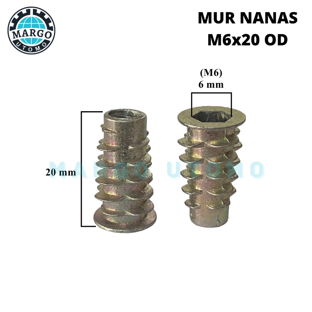 Jual Mur Nanas Mur Tanam M6x20 OD Kunci L6 | Shopee Indonesia