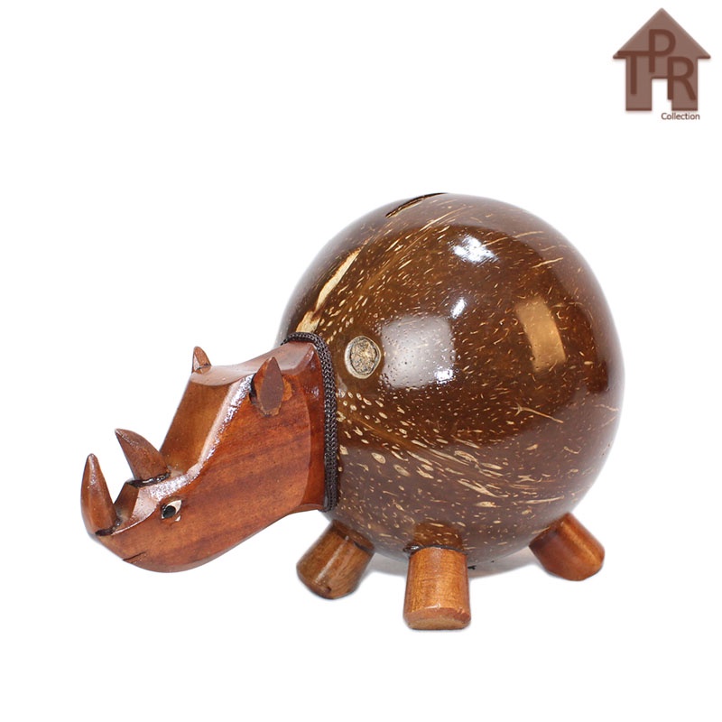 Jual Kerajinan Batok Kelapa Celengan Model Badak Natural / Lukis ...