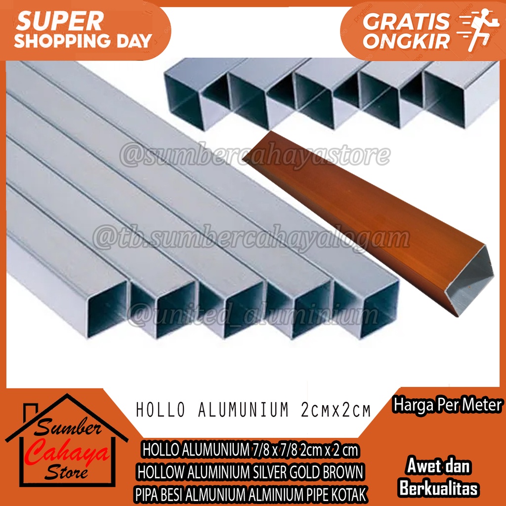 Jual Hollo Alumunium 7/8 X 7/8 2cm X 2 Cm Hollow Aluminium Silver Gold ...