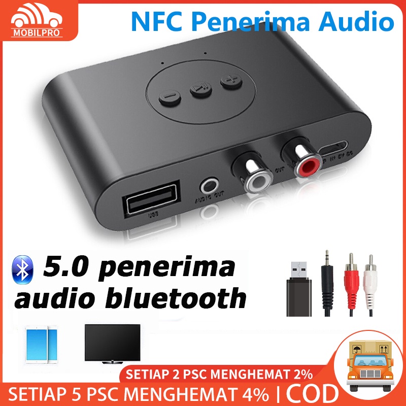 Jual NFC Bluetooth 5.0 Audio Receiver RCA 3.5mm Audio USB Disk Receiver ...