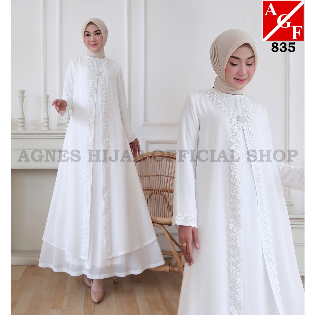 Jual Agnes Hijab - Asahy Dress Gamis Putih Wanita Abaya Brukat Baju ...