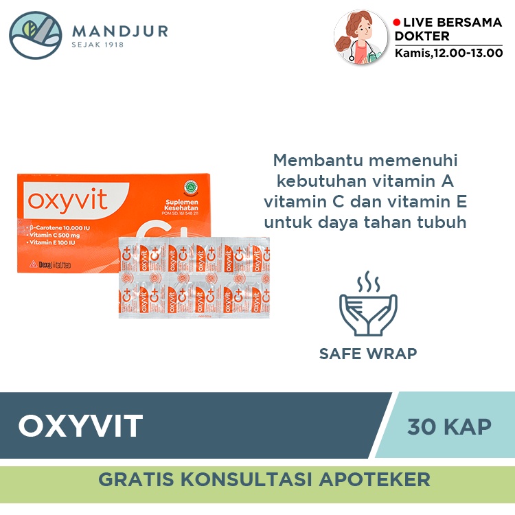 Jual Oxyvit Box 30 Kaplet - Suplemen Kebutuhan Vitamin A, C, dan E ...