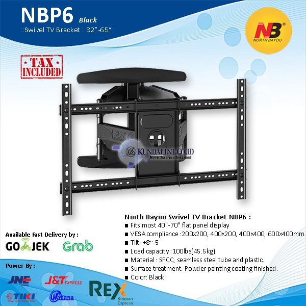 Jual North Bayou NBP6 Swivel TV Mount Besar [Black, 40"-70"] | Shopee ...