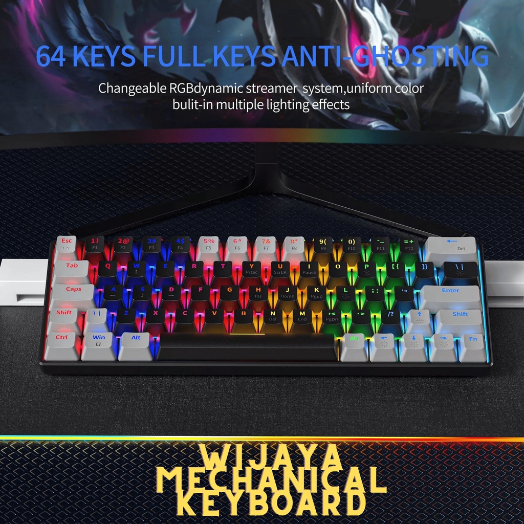 Jual Keyboard Gaming Mechanical 60% RGB Backlit Red Blue Switch WJ-0801 ...