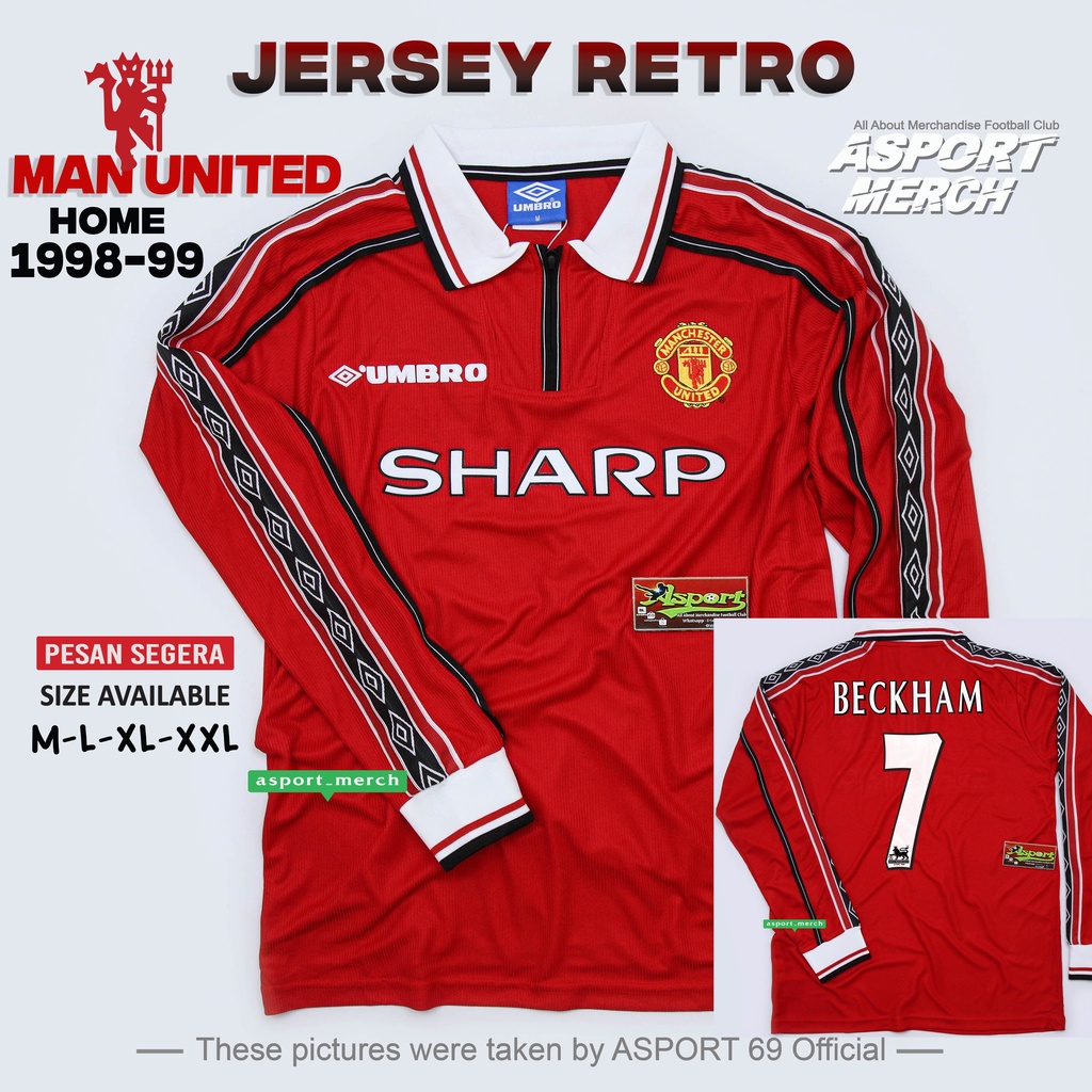 Jual JERSEY M4N UNITED RETRO HOME 1998 1999 LONG SLEEVE JERSI MU RETRO ...