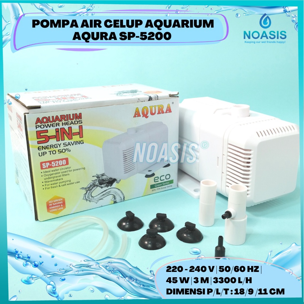 Jual AQURA Pompa Air Celup Aquarium AQURA sp 5200 Sp - 5200 45 W 3300 Litter | Shopee Indonesia