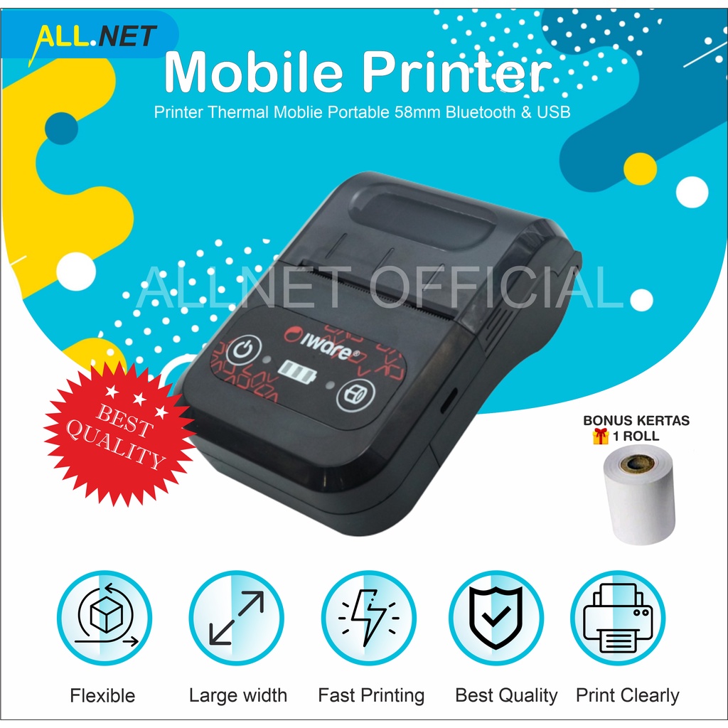 Jual Mobile Printer Thermal Portable 58mm Bluetooth Cetak Struk Nota iware C58MP / MP58BC ...