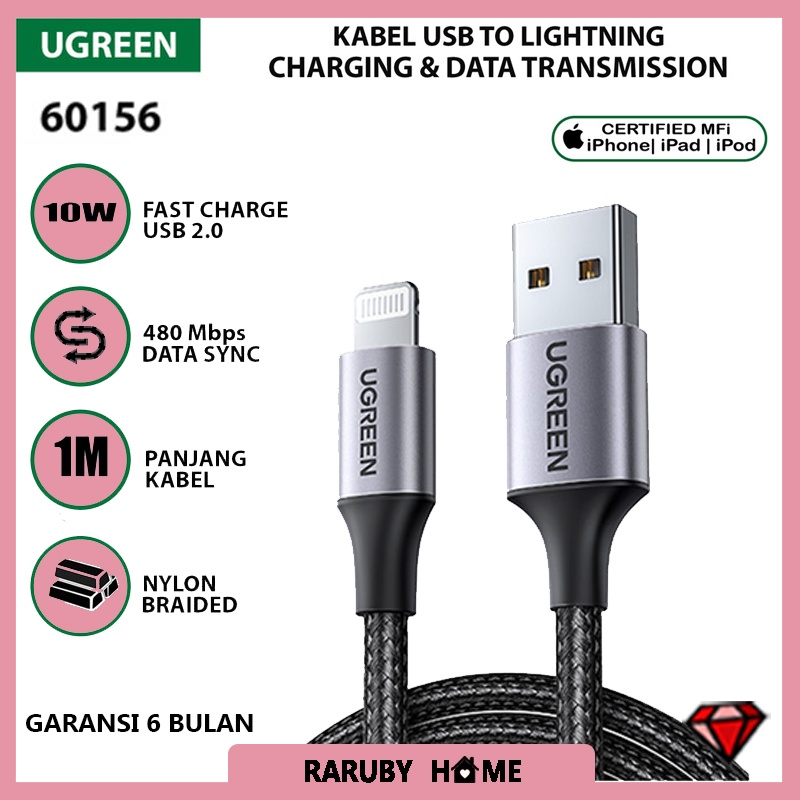 Jual UGREEN Kabel Data USB To Lighting Fast Charging Cable Charger 1-2M iPhone iPad Braided MFI ...