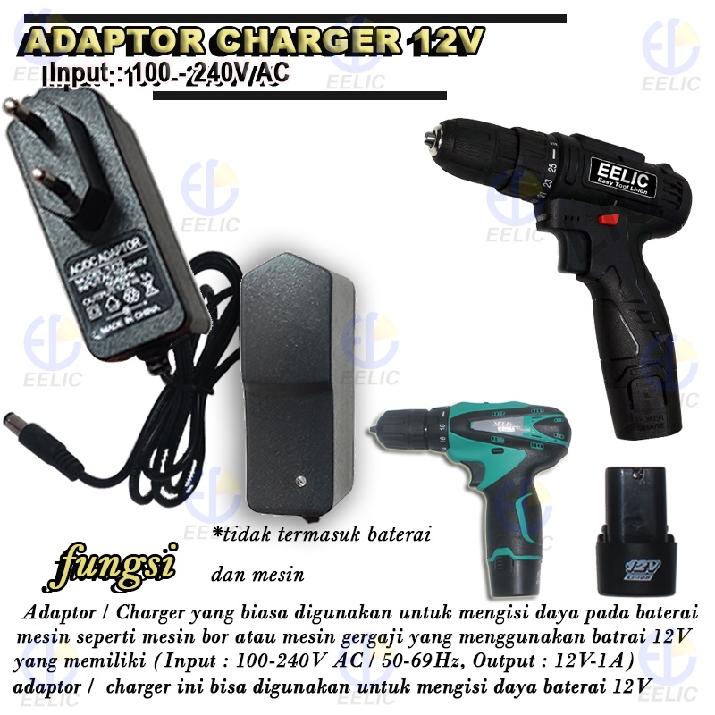 Jual EELIC ADT-C12V Adaptor charger baterai mesin bor untuk baterai 12v ...
