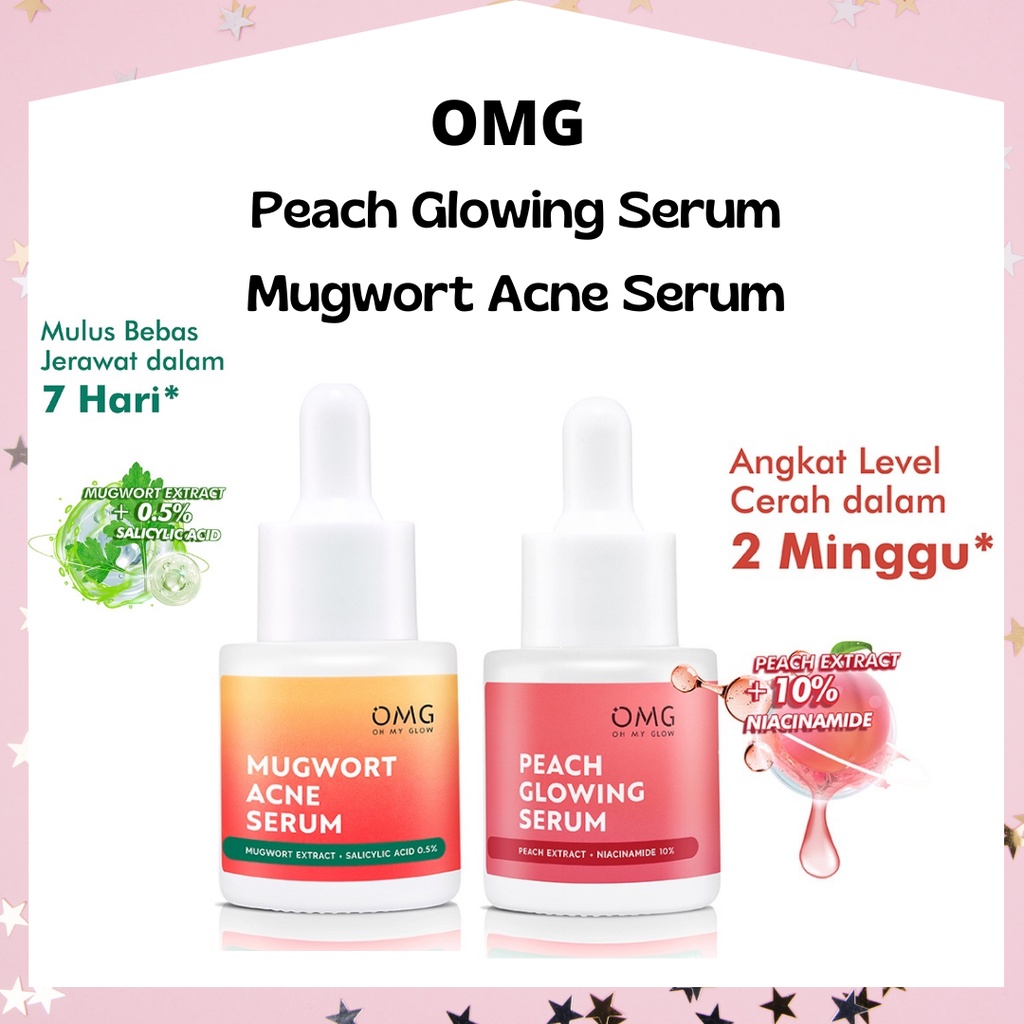 Jual OMG Oh My Glow Peach Glowing Serum & Mugwort Acne Serum 20ml / Serum Wajah | Shopee Indonesia