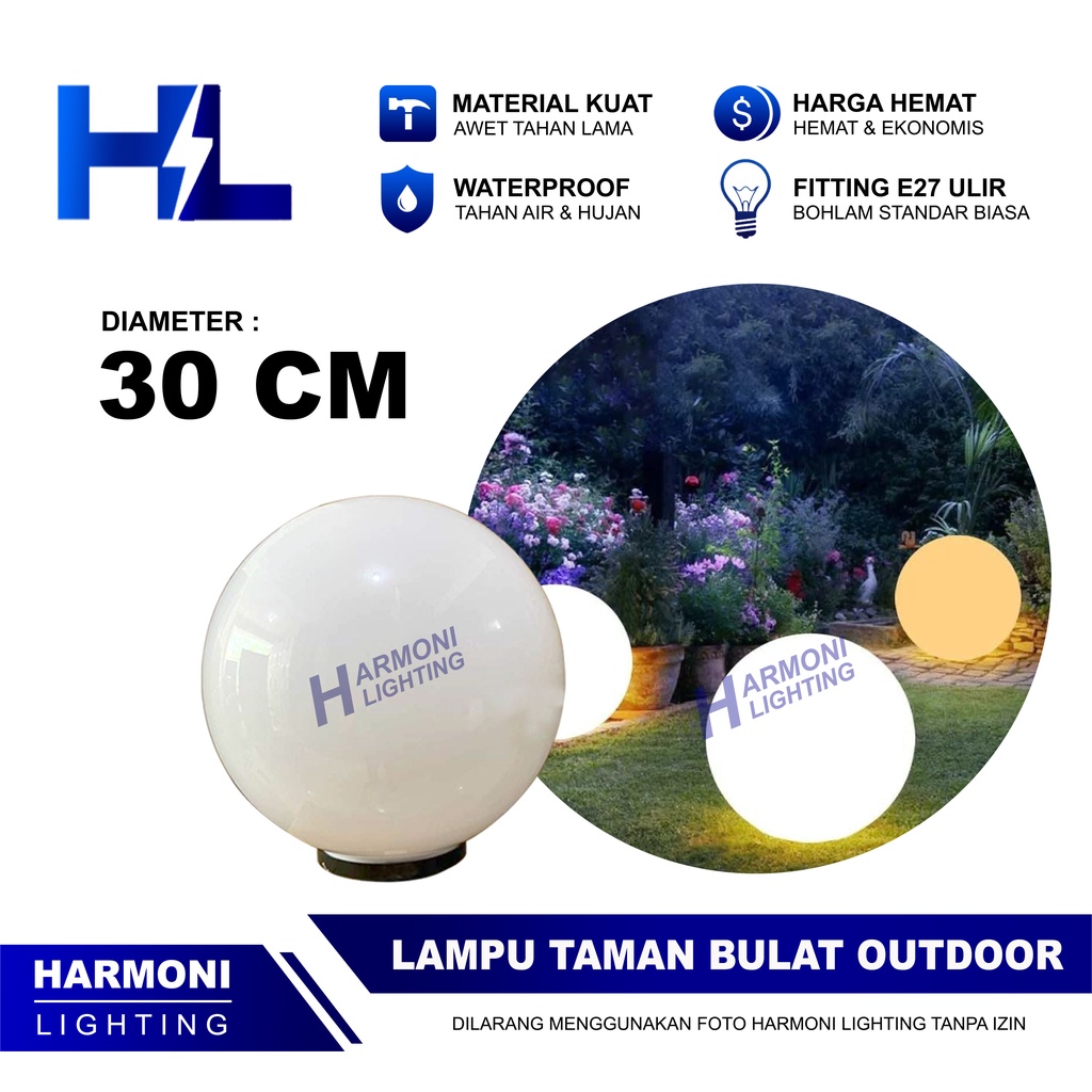 Jual Lampu Taman Bulat Outdoor Waterproof 30 CM 30CM Fitting E27 ...