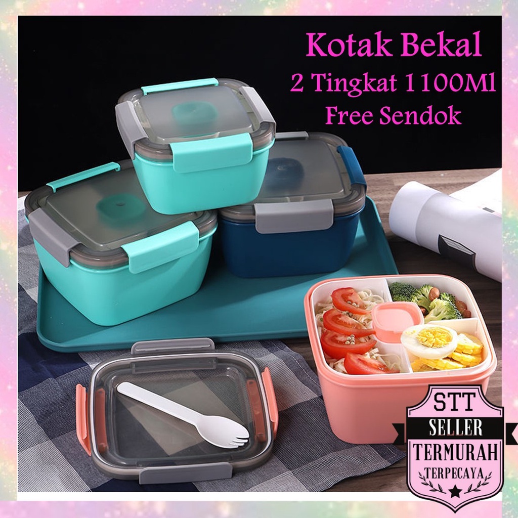 Jual STT Kotak Bekal 2 Tingkat 1100Ml Free Sendok Bento Lunch Box ...