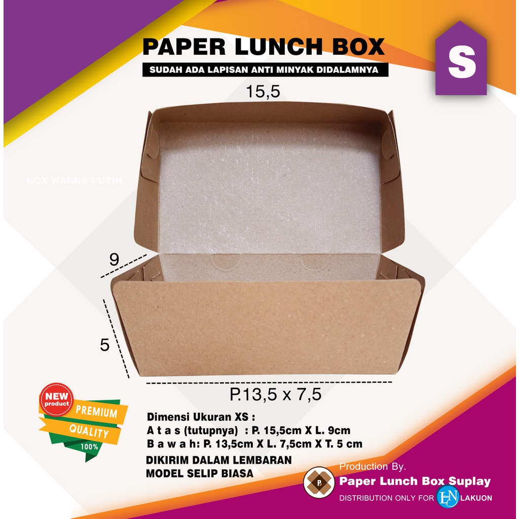 Jual PAPER LUNCH BOX UKURAN S DAN XS FOODGRADE KRAFT ECO 290GR LAMINASI ...