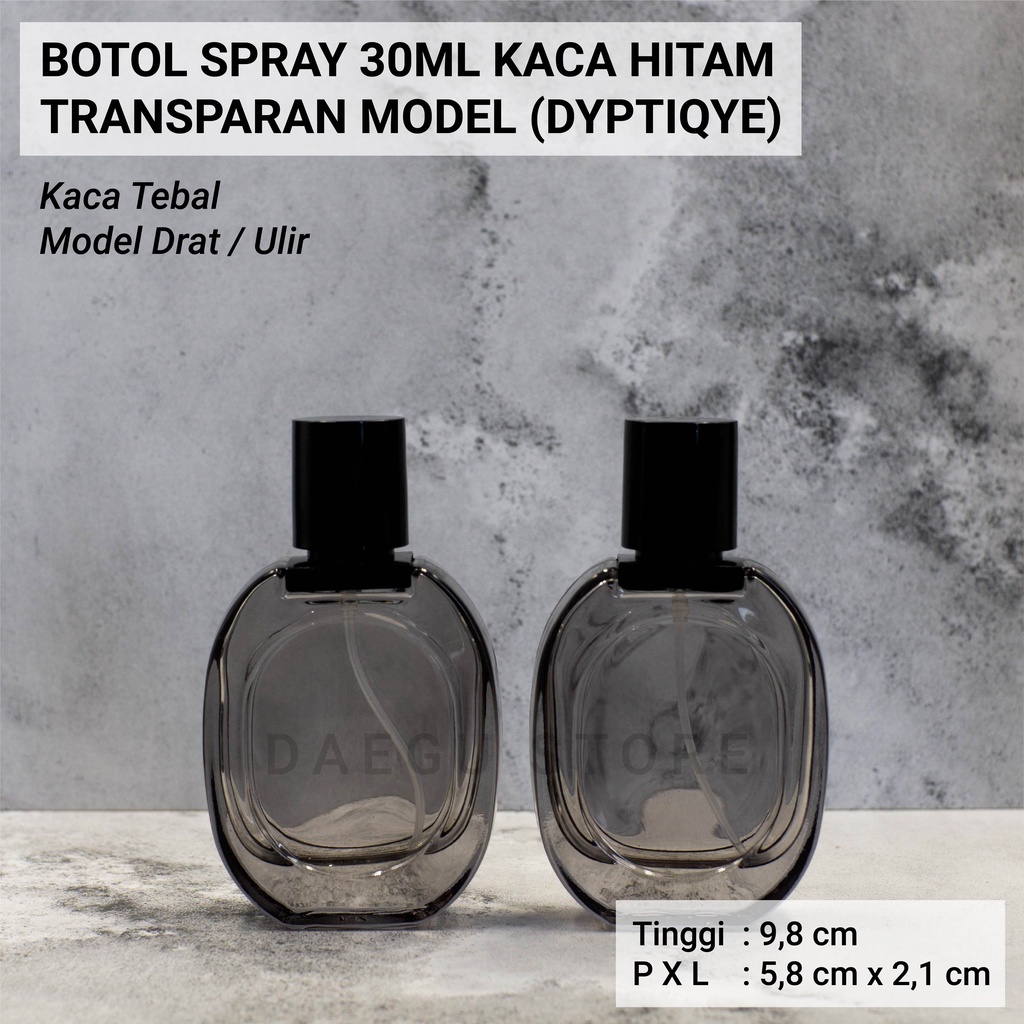Jual Botol Parfum 30ml Spray Kaca Tebal Hitam Transparan Oval Refill ...