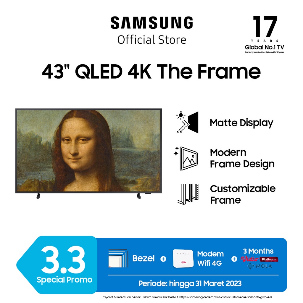 Jual Samsung Lifestyle Smart TV The Frame 43 inch LS03B QLED 4K ...