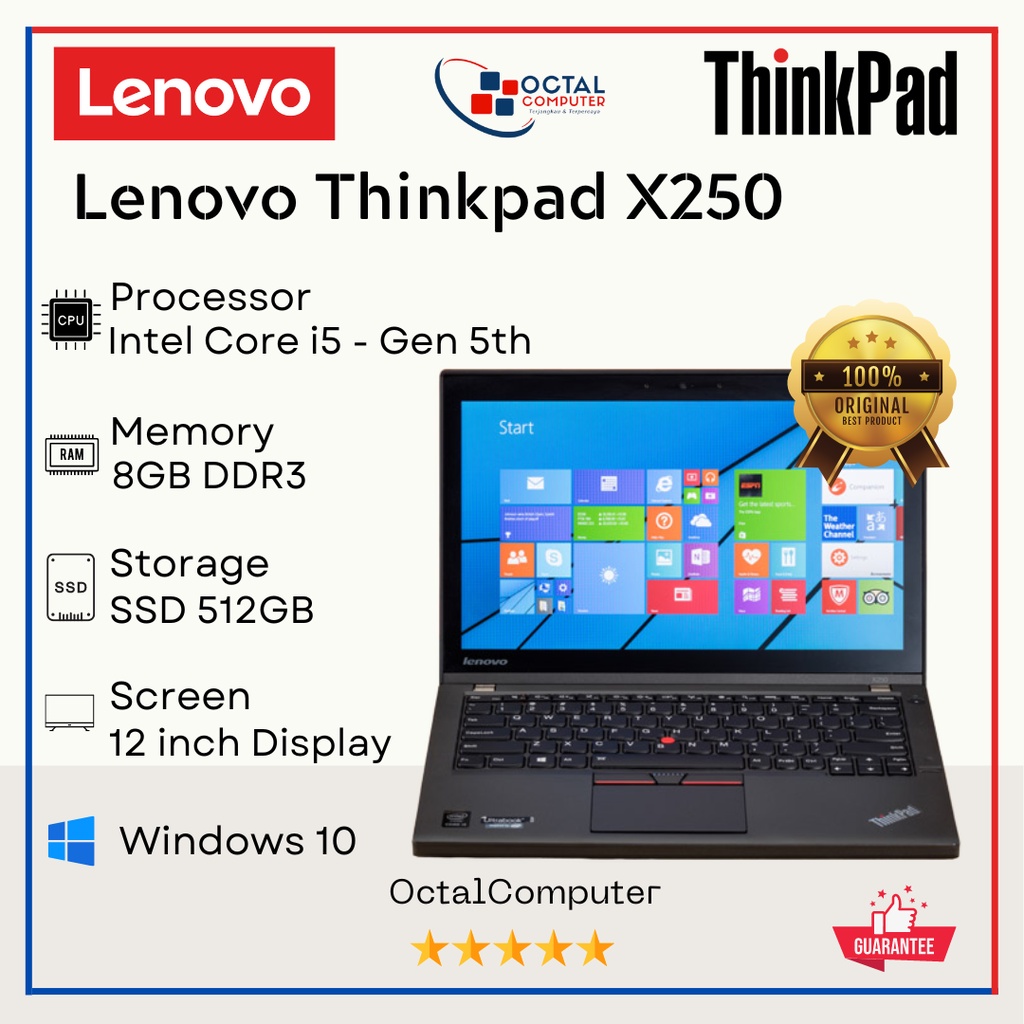 Jual Lenovo Thinkpad X250 Core i5 - Gen 5 Ram SSD 512GB | Second Murah ...