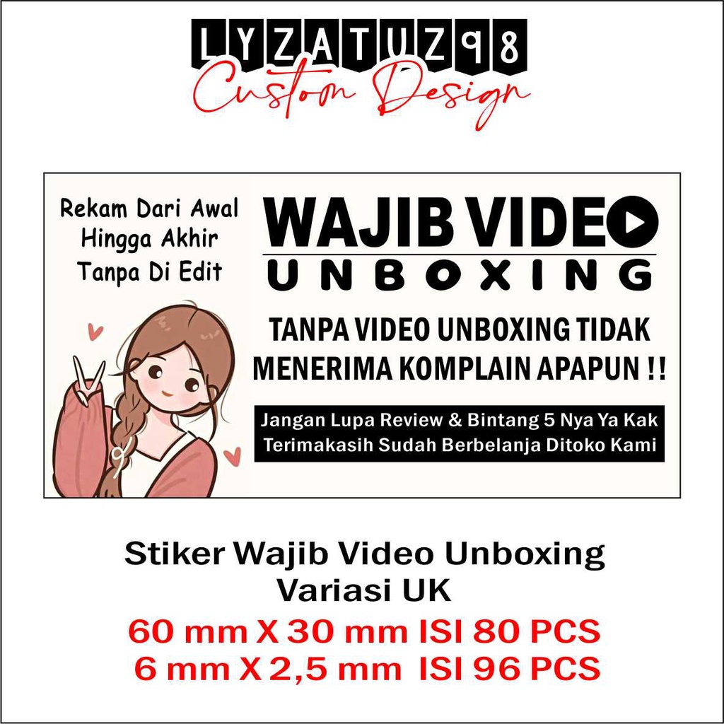 Jual STIKER WAJIB VIDEO UNBOXING MOTIF KARTUN CUTE, COCOK UNTUK PACKAGING PAKET | Shopee Indonesia