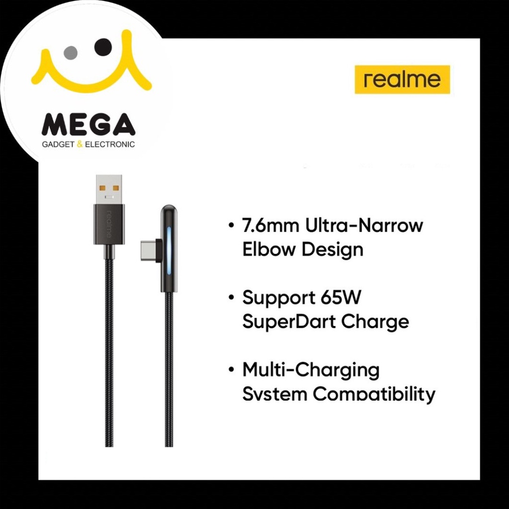 Jual Realme 65W SuperDart USB Type C Gaming Cable Garansi Resmi Realme ...