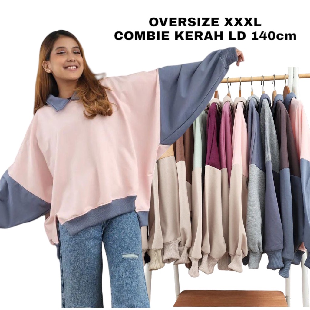Jual NTR OVERSIZE XXXL COLAR BATWING COMBIE | SWEATER KERAH WANITA ...