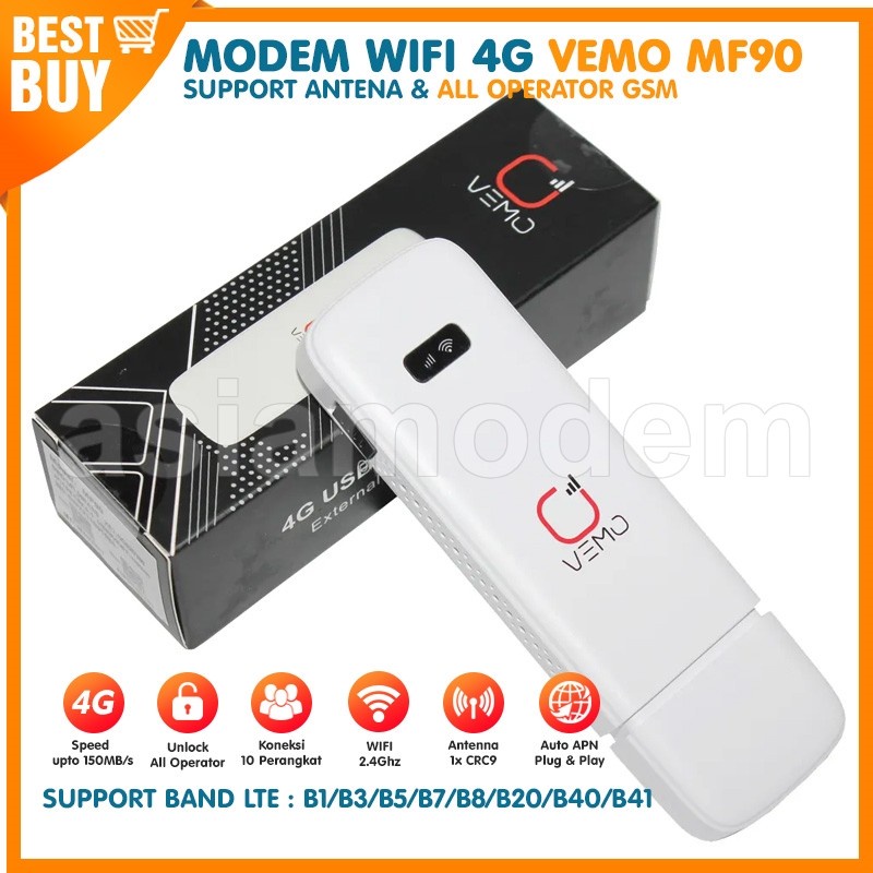 Jual Modem Wifi Vemo MF90 Modem Wifi 4G USB Unlock Support All Operator Ada Port Antena | Shopee ...