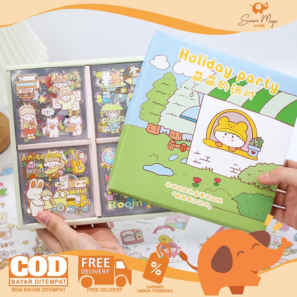 Jual 100 Lembar Stiker Box Holiday Party Deco Stickers Collection Box ...