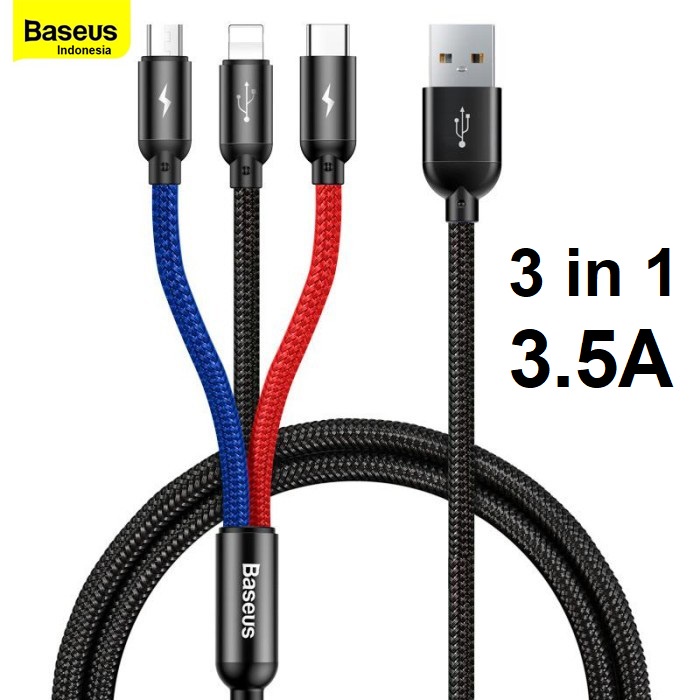 Jual BASEUS ORIGINAL Kabel Data Three Primary Colors 3 in 1 Cable 3.5A ... Jual BASEUS ORIGINAL Kabel Data Three Primary Colors 3 in 1 Cable 3.5A ...
