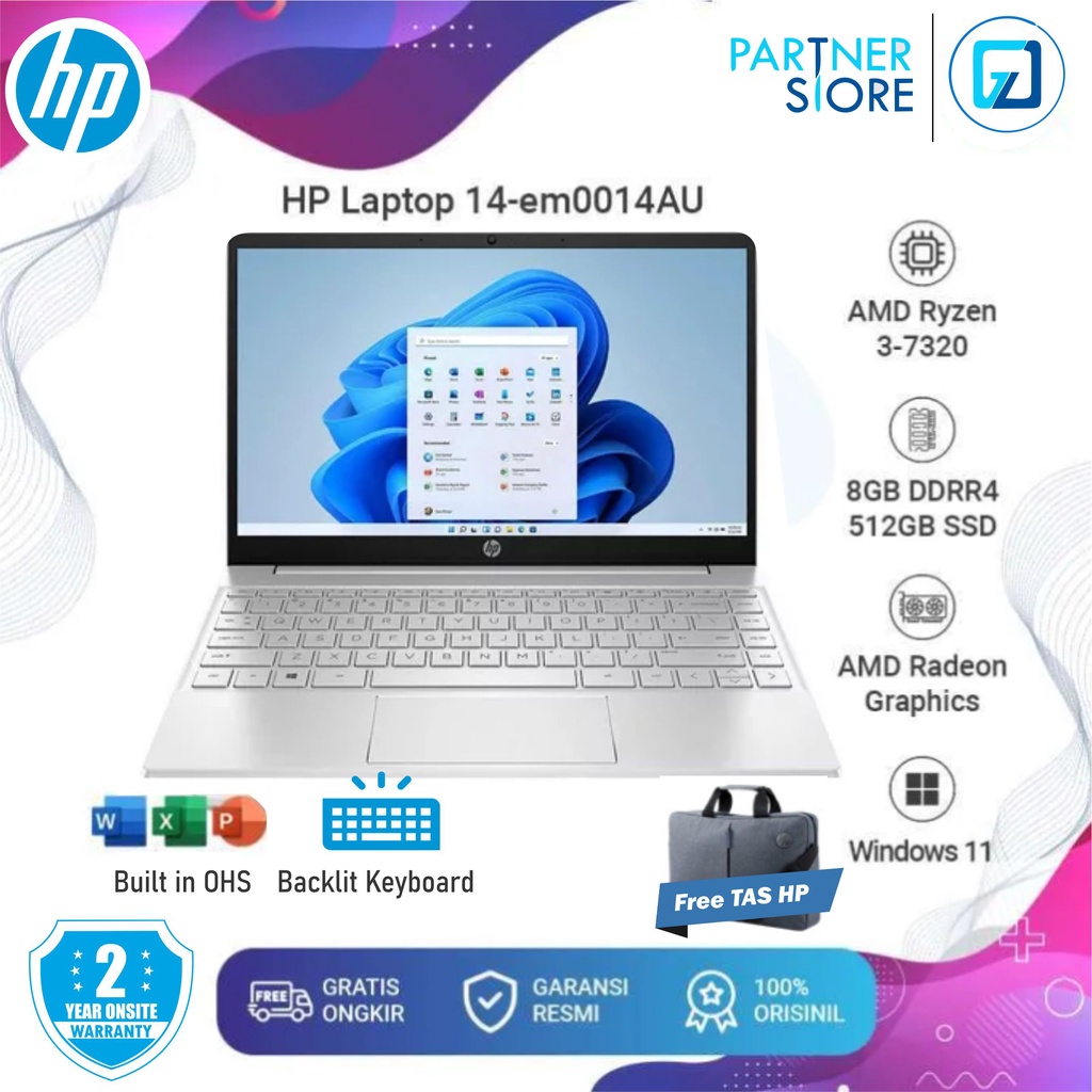 Jual HP LAPTOP 14 AMD RYZEN 3 7320U 8GB 512SSD RADEON 610M 14" FHD ...