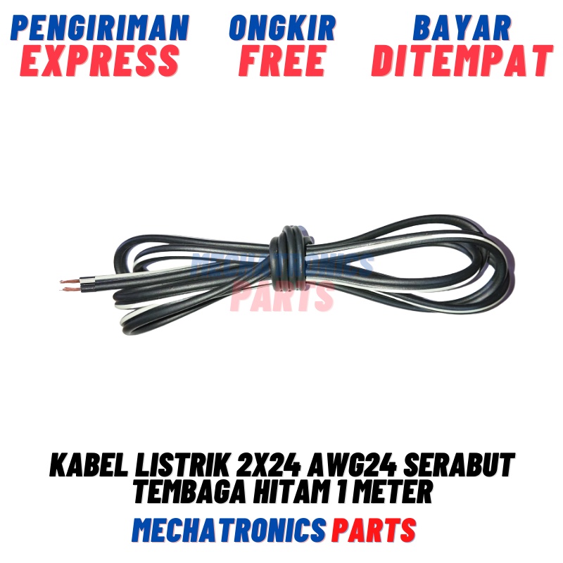 Jual Kabel Listrik 2x24 AWG24 Serabut Tembaga Hitam 1 Meter AWG-24 AC DC LED | Shopee Indonesia