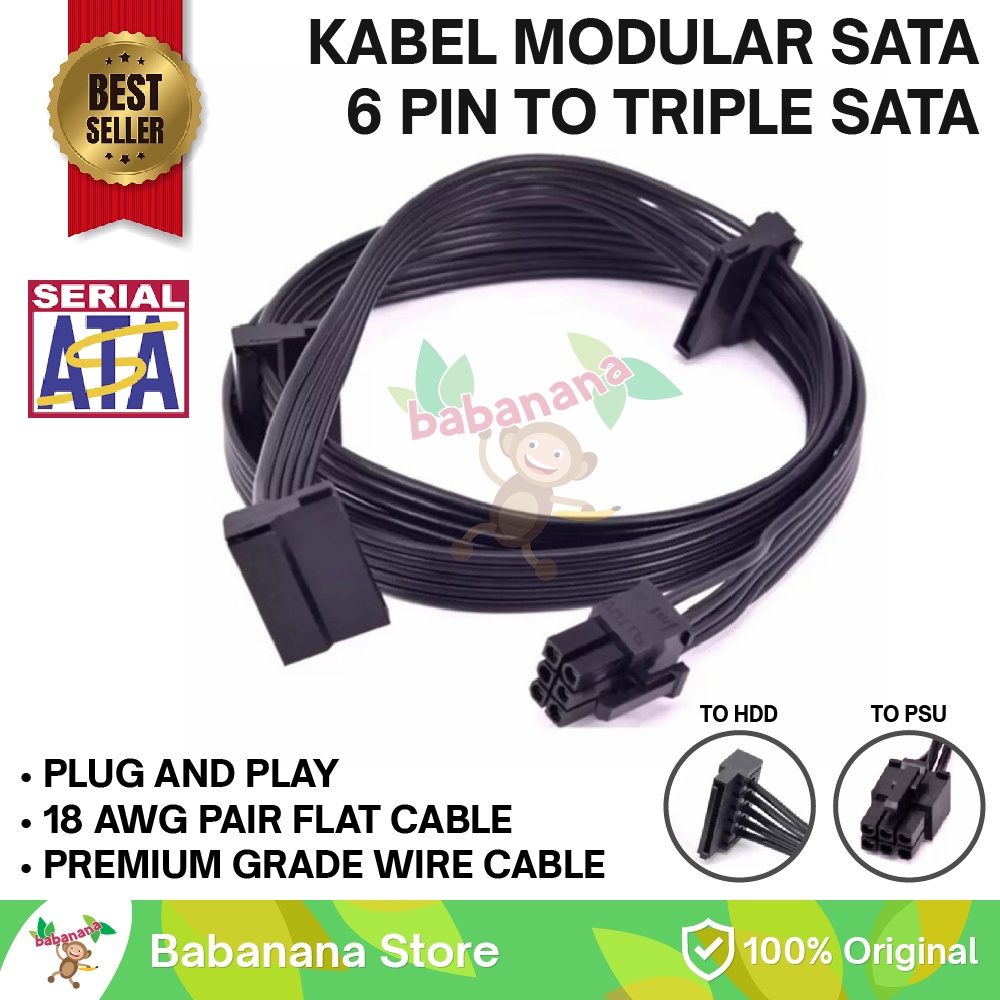 Jual Kabel modular 6 pin to triple sata hdd ssd connector adapter ...
