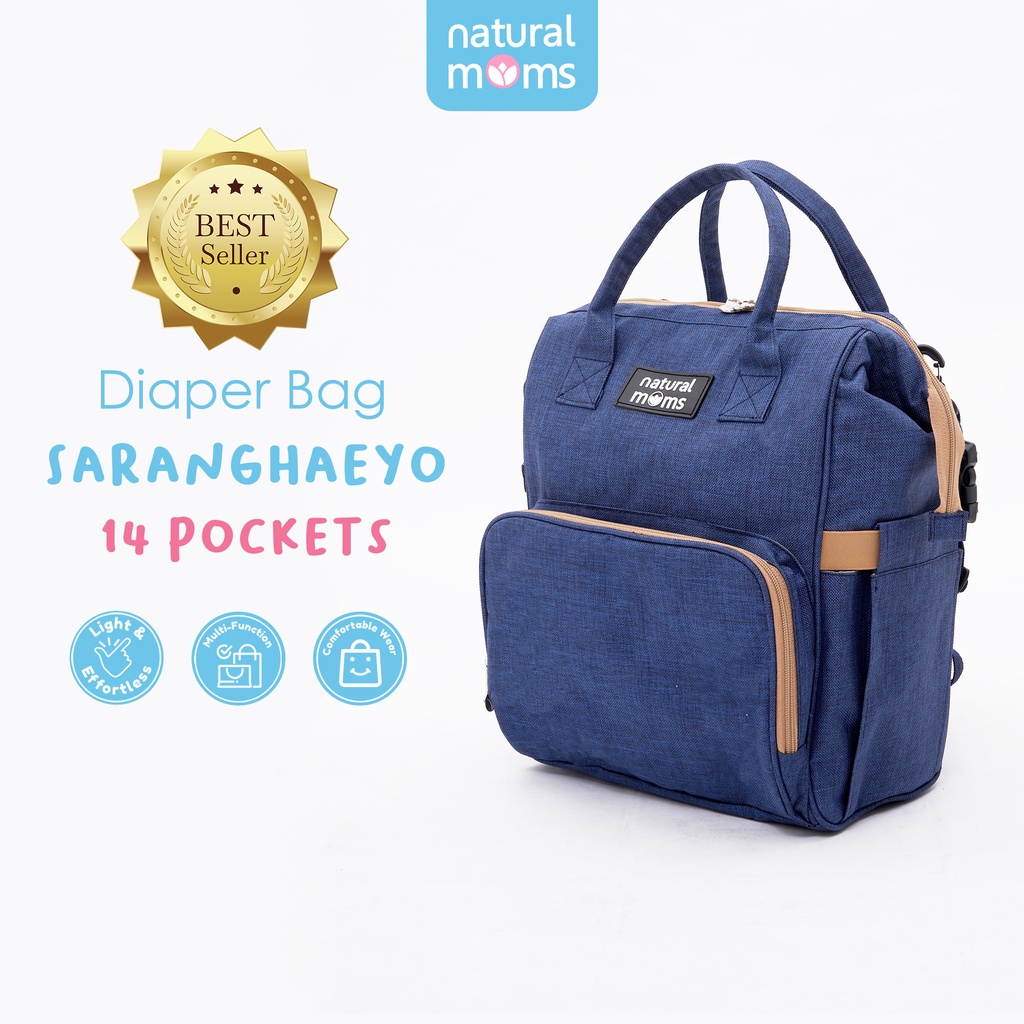 Jual Tas Bayi Multifungsi Diaper Bag Natural Moms | Saranghaeyo 14 ...
