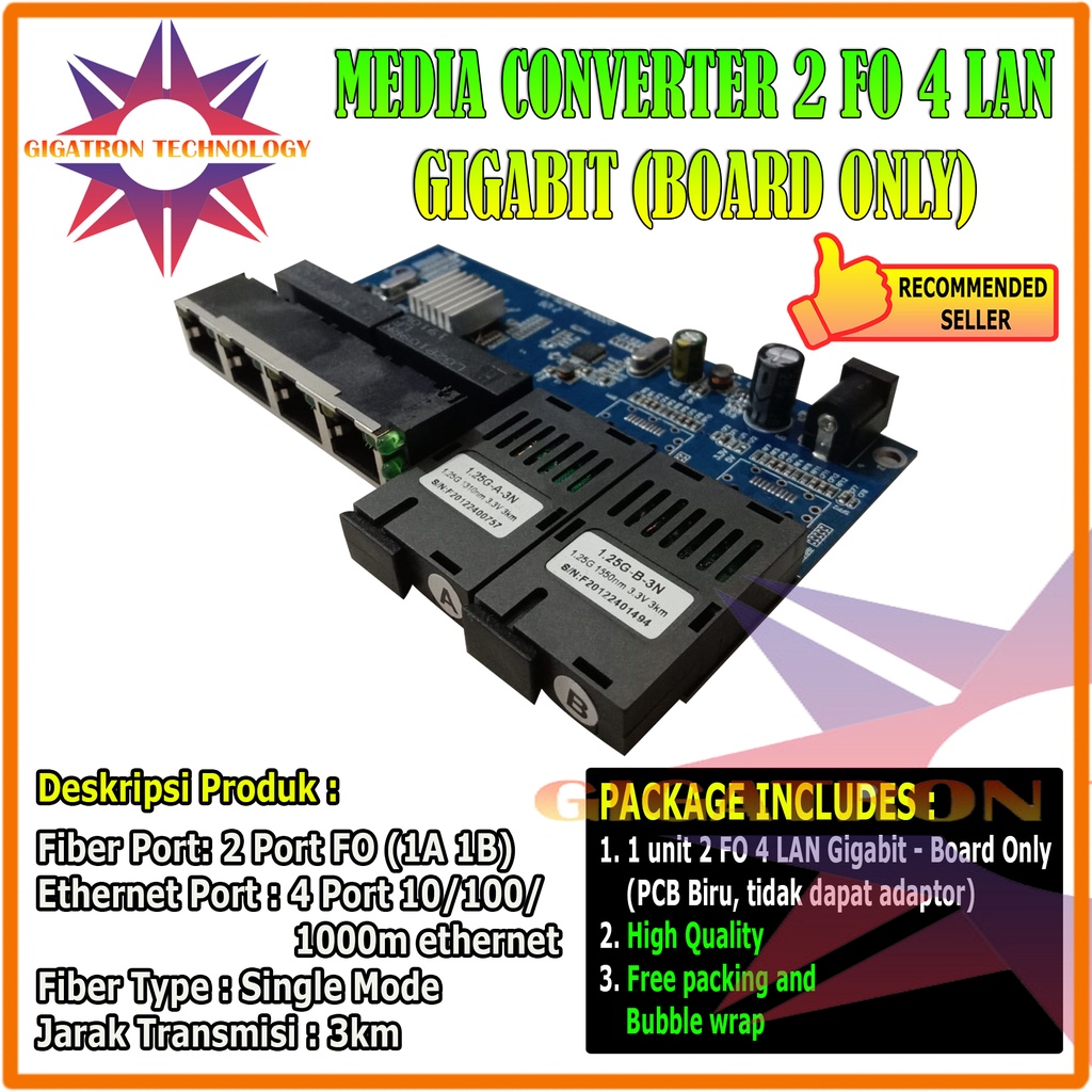 Jual Gigabit Media Converter Fiber Optic 2 Port FO 4 Port LAN Board Only PCBA / Switch Fiber ...