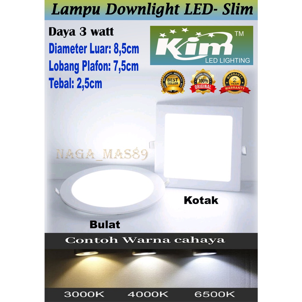Jual Lampu Downlight LED 3 watt - Bulat & Kotak ( KIM-MBD-001/006 ) | Shopee Indonesia